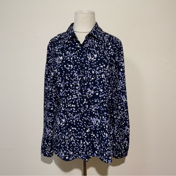 Pendleton | Tops | Pendleton Navy White And Baby Blue Ditsy Floral Button Up Blouse Size 2large ...